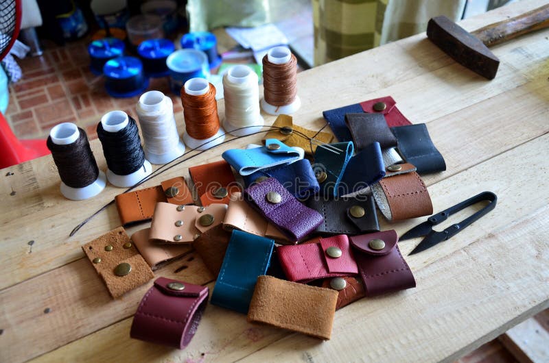 Leather Craft Tools for Handmade Key Ring Stock Photo - Image of ...