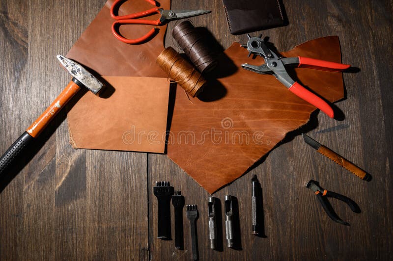 Leather Craft or Leather Working. Leather Working Tools and Cut Out ...