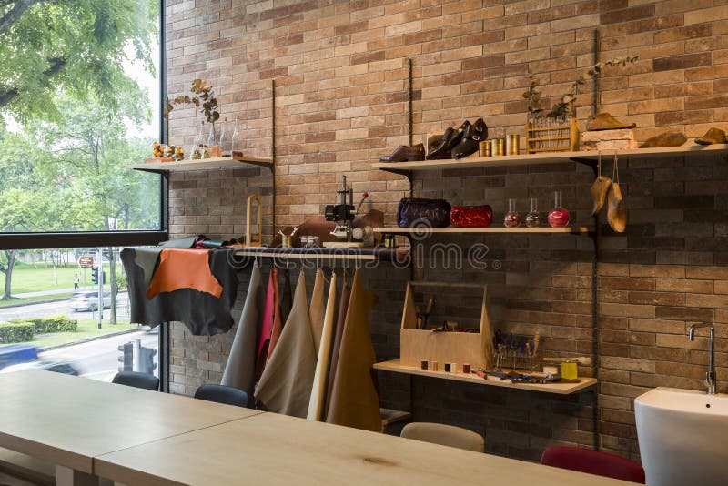 Leather Craft Workshop Studio with Leather Products Stock Image - Image ...