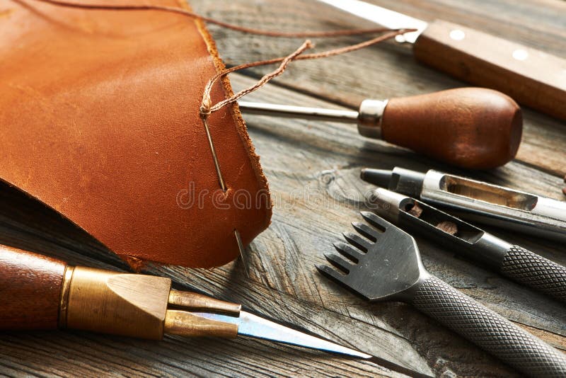 Leather crafting tools stock image. Image of needle, leather - 66076377