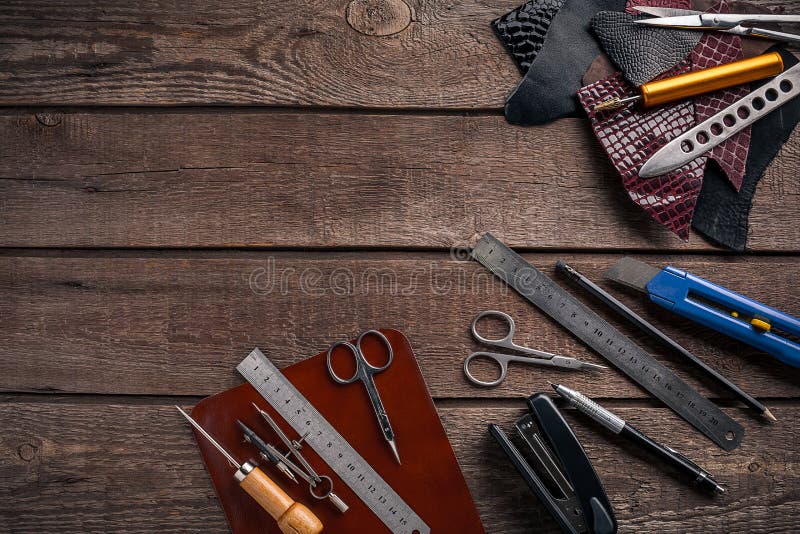 Leather Crafting. Tools Flat Lay Still Life Stock Image - Image of ...
