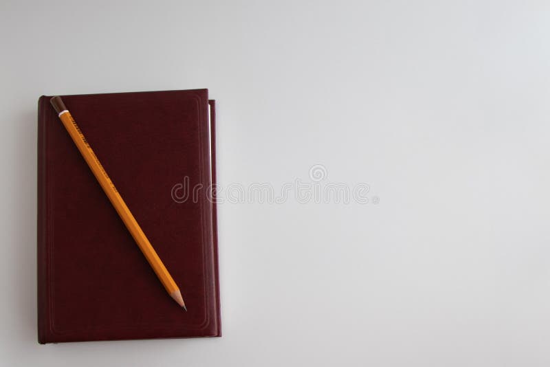 Leather Diary and Pencil on White Desk. Stock Photo - Image of design ...