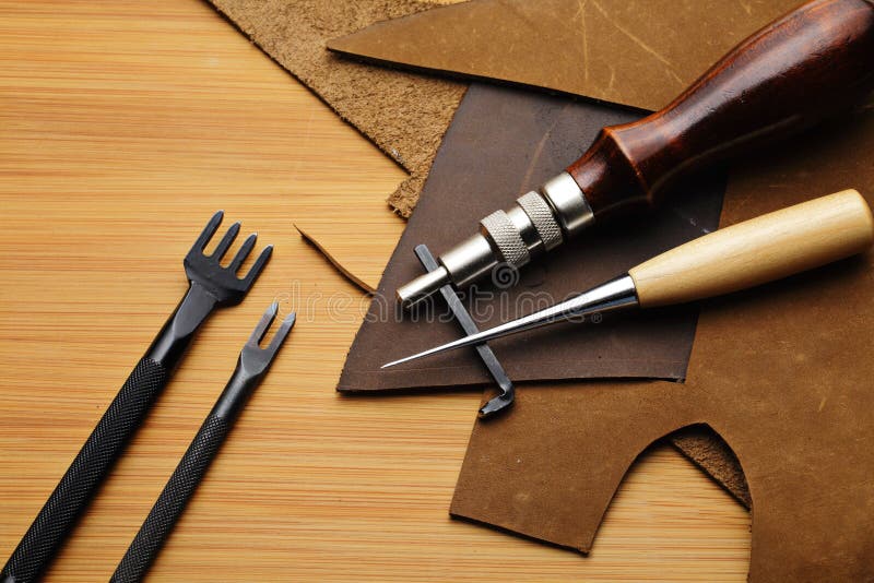 Homemade Leather Craft Tool Stock Image - Image of thread, base: 33183257