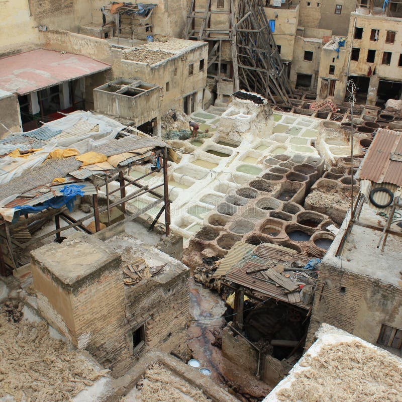 Leather Factory in Fez, Morocco Stock Image - Image of building, work ...