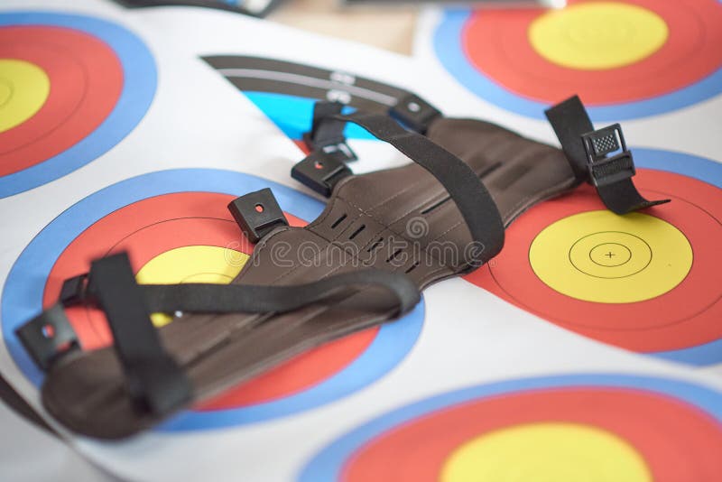 Leather Gauntlet for Hunting or Archery Lies on a Pack of Shooting ...