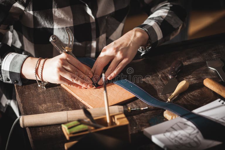 Leather handbag craftsman stock photo. Image of design - 78019306