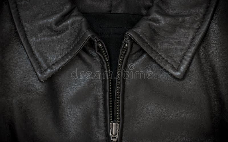 Leather Jacket Collar and Zip Stock Photo - Image of tough, silver ...