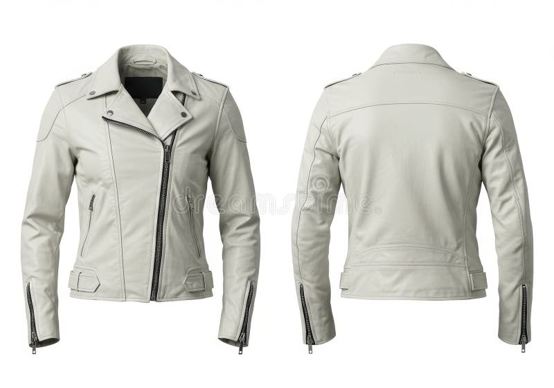 Leather Jacket Displayed Front and Back View on White Background Stock ...