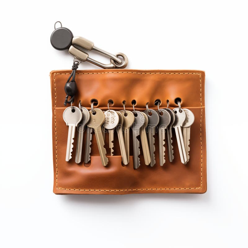 Leather Key Holder with Multiple Silver Keys Attached and Black Clip on ...