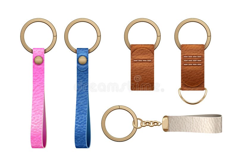 Leather Key Rings Set. Key Chains Accessory Design. Stock Vector ...