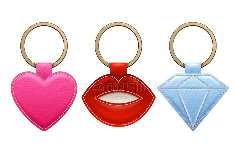 Leather Key Rings Set. Key Chains Accessory Design. Stock Vector ...