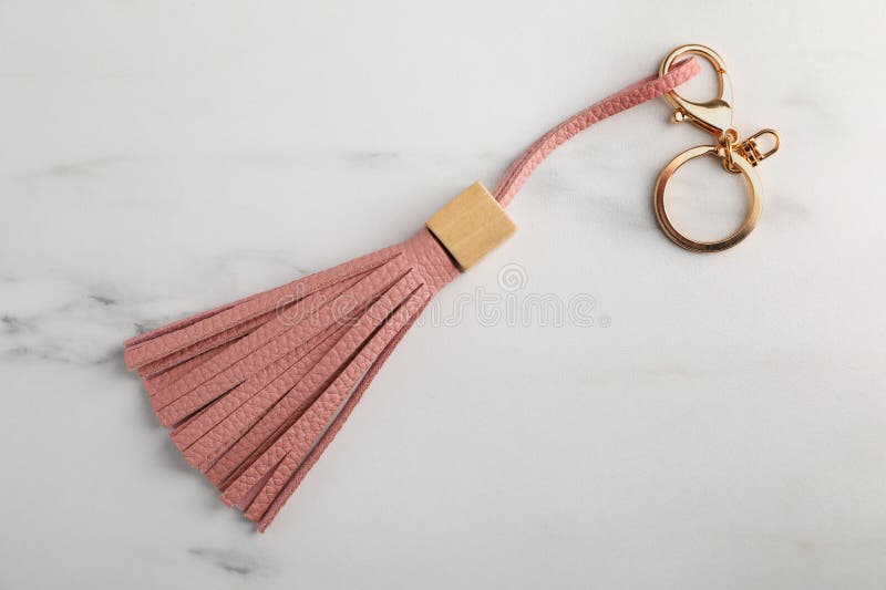 Leather Keychain on White Marble Table, Top View Stock Image - Image of ...