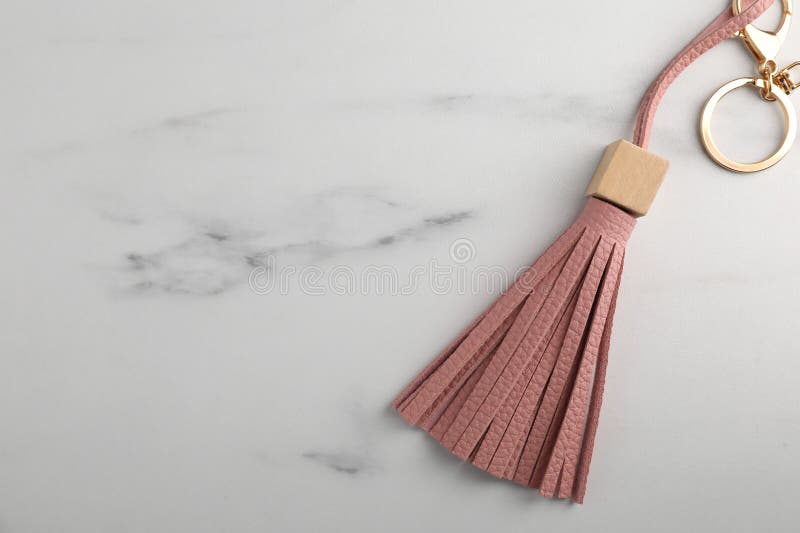 Leather Keychain on White Marble Table, Top View Stock Image - Image of ...