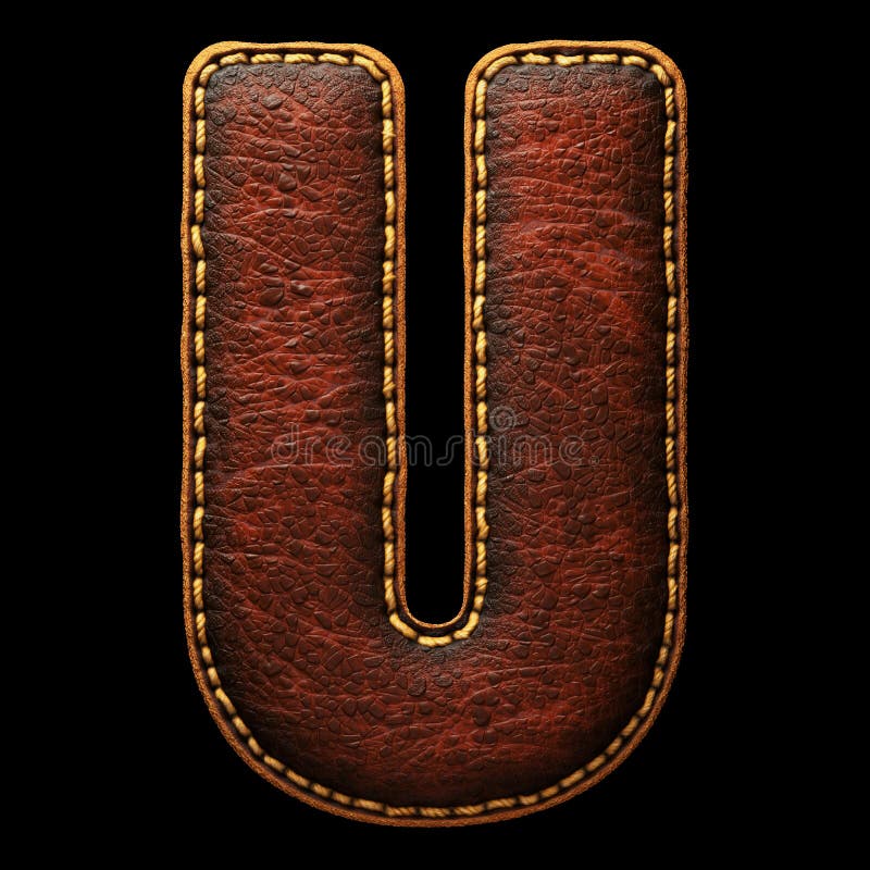 Leather Letter U Uppercase. 3D Render Font with Skin Texture on Black ...