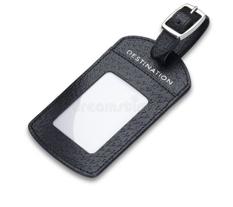 A Leather Luggage Tag Label Isolated with Path Stock Image - Image of ...