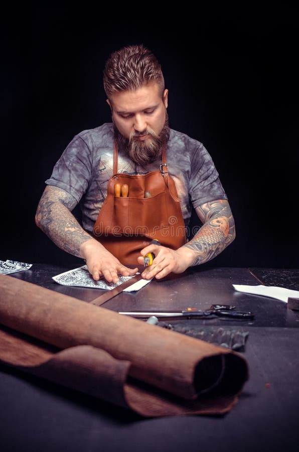 Leather Man Creating Leatherwork Stock Photo - Image of artist ...