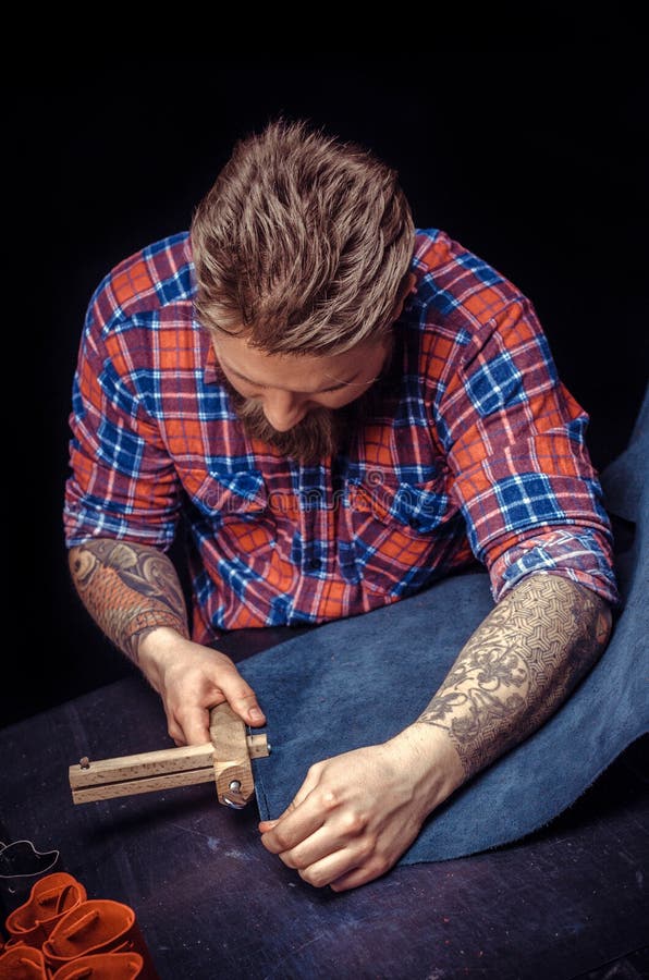 Leather Master Working with Leather Stock Photo - Image of currer, work ...