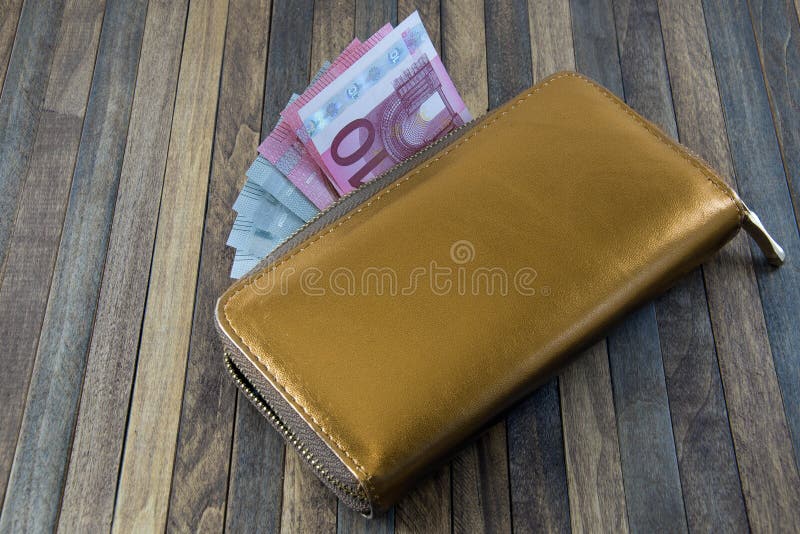 Leather Men`s Open Wallet with Euro and Dollar Banknotes Bills Stock ...