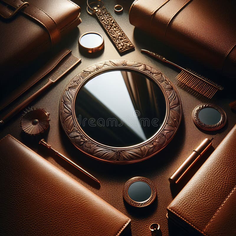 Leather Mirror a Mirror with a Leather Texture Giving the Reflec Stock ...