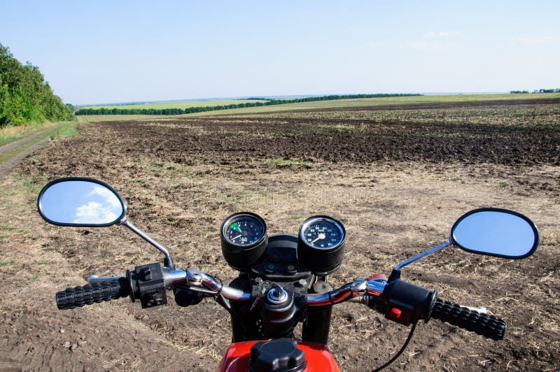 Leather Motorcycle. Journey. the Road through the Field Stock Photo ...