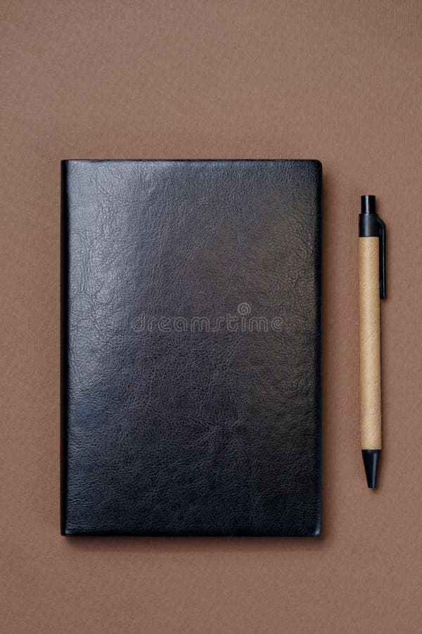 Leather Notebook Cover on a Brown Background Stock Image - Image of ...
