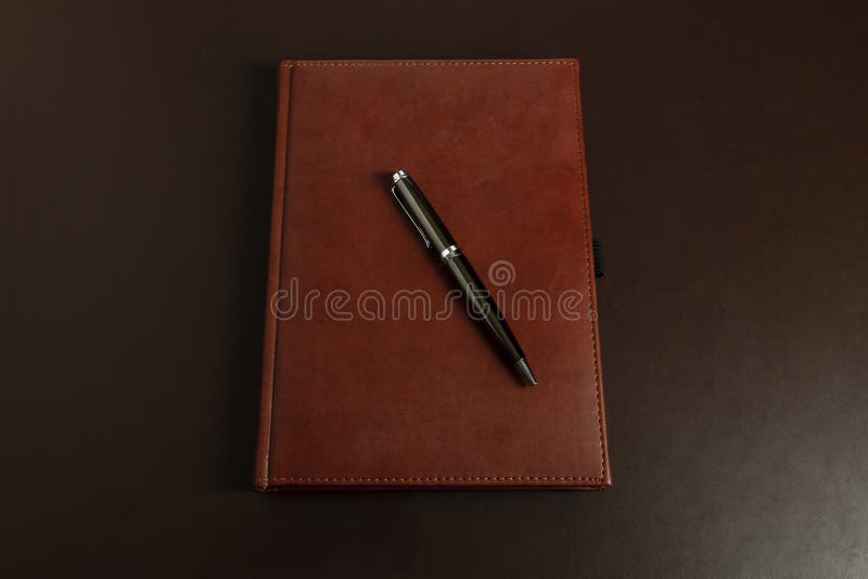 Leather Notebook and Pen on Desk Stock Photo - Image of page, homework ...
