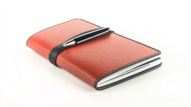 Leather Notebook with Pen on a White Isolated Background Stock ...