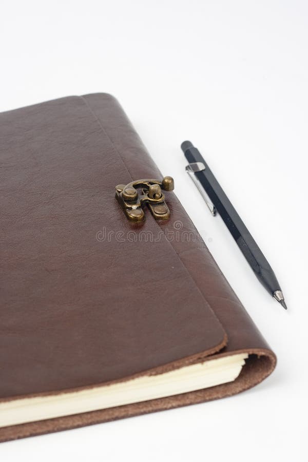 Leather Notepad with Drawing Pencil Stock Image - Image of organizer ...