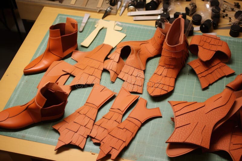 Leather Pieces Cut and Ready for Boot Assembly Stock Illustration ...