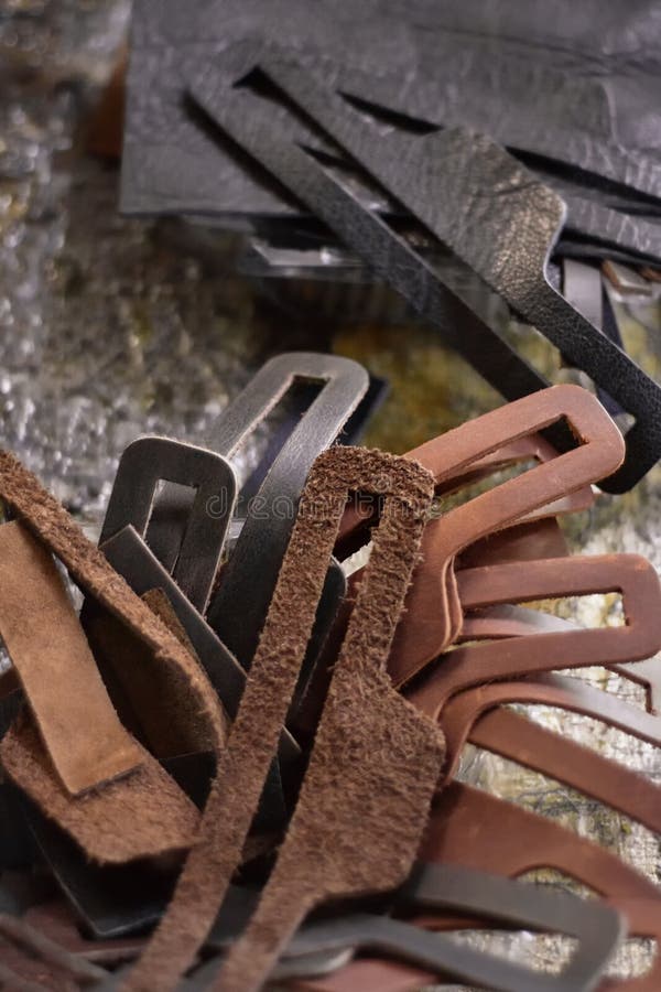 Leather Pieces on the Workbench. Leathercraft. Stock Image - Image of ...