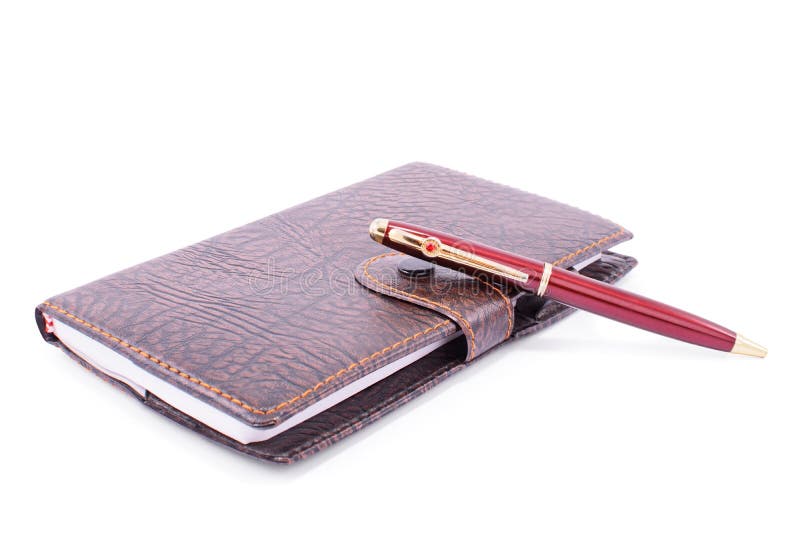 Leather Planner Notebook with a Pen Stock Image - Image of notebook ...