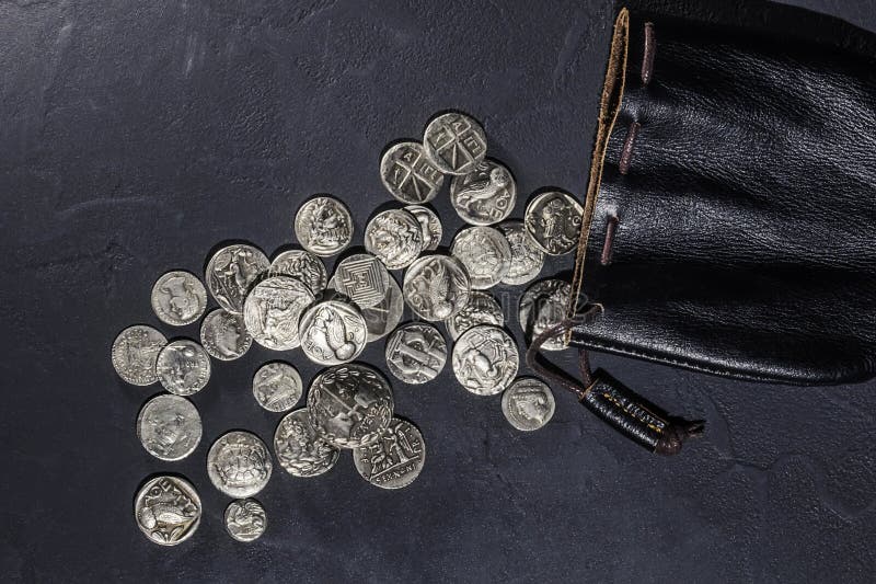 Leather Pouch Full of Ancient Silver Coins Stock Image - Image of hoard ...