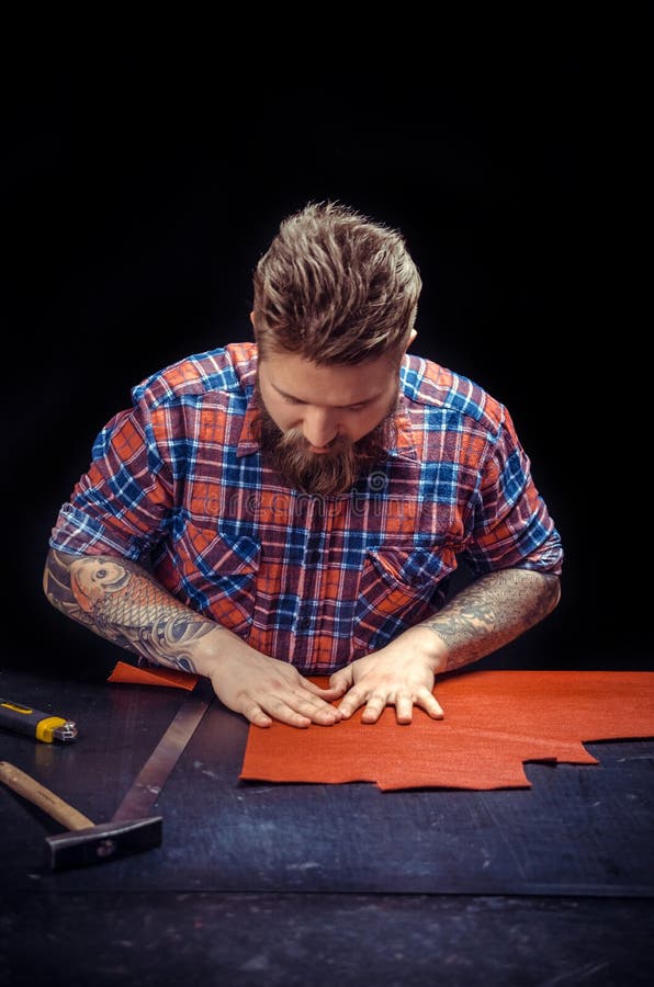 Leather Professional Working with Leather Using Crafting Tools Stock ...
