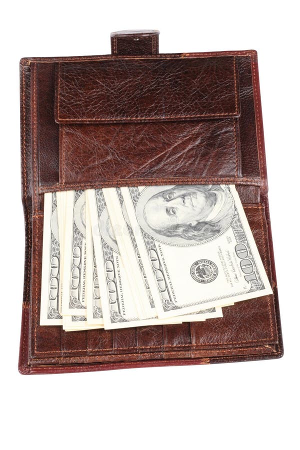 Leather Purse with Dollars Isolated Stock Image - Image of rectangular ...