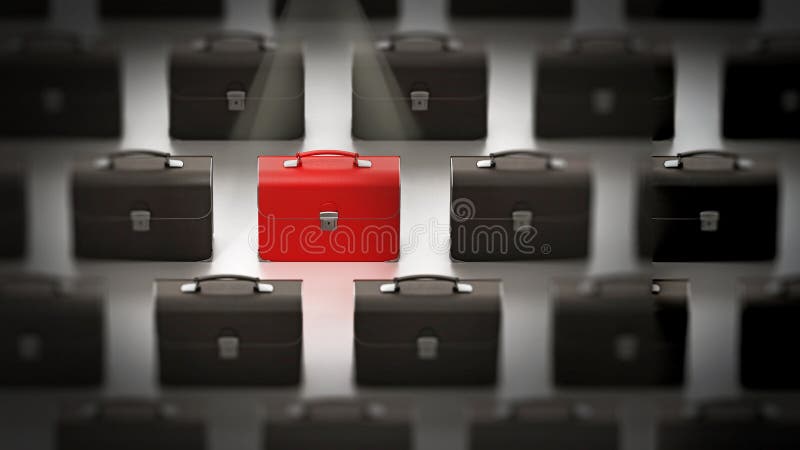 Leather Red Briefcase Standing Out among Black Briefcases. 3D ...