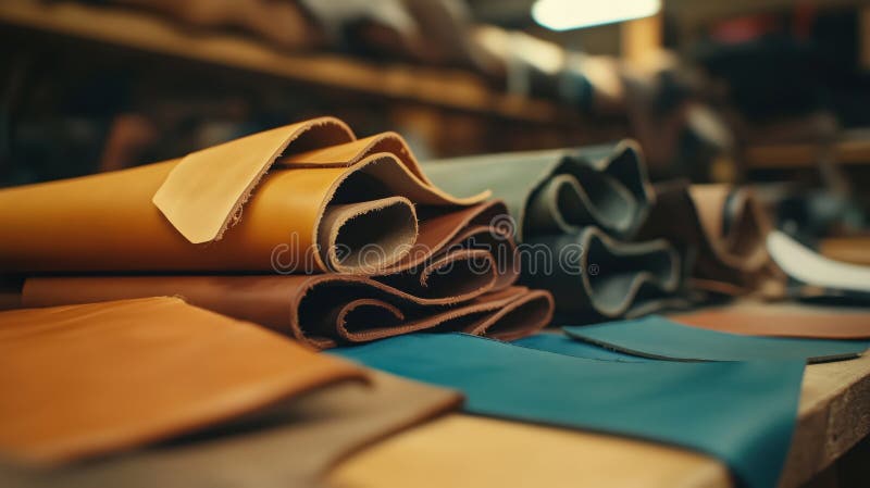 Leather Rolls and Sheets Stacked in Workshop, Various Colors and ...