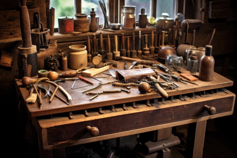 Leather Saddle Making Tools on Workbench Stock Illustration ...