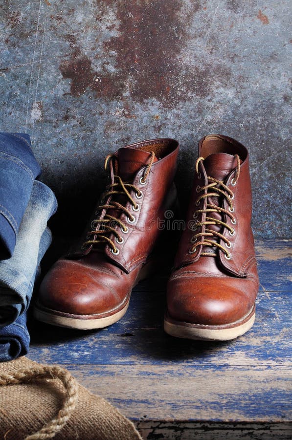Leather Safety Shoes on Rustic Background Stock Image - Image of pants ...
