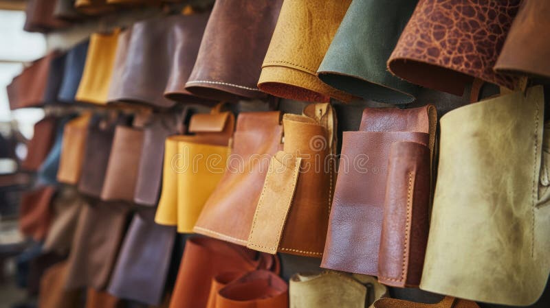 Leather Samples Hanging in a Traditional Workshop Stock Photo - Image ...