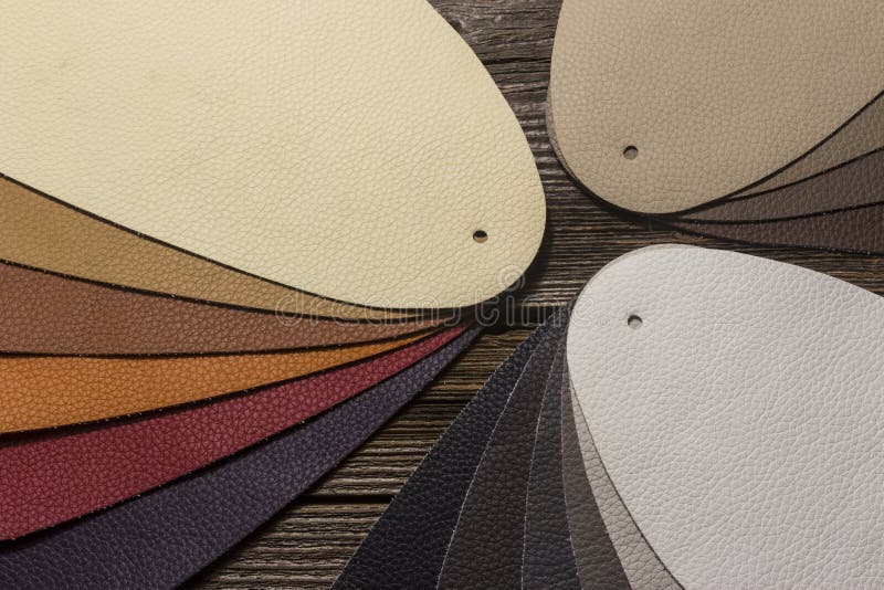 Leather Samples on Old Wood Table Stock Image - Image of fold, bonding ...