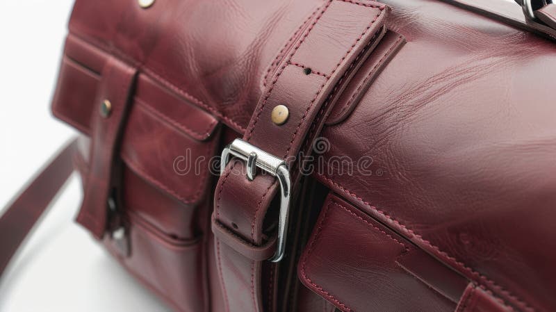A Leather Satchel in a Deep Maroon Color with Multiple Compartments and ...