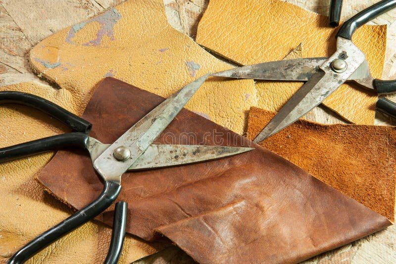 Leather and scissors stock photo. Image of natural, element - 50988504