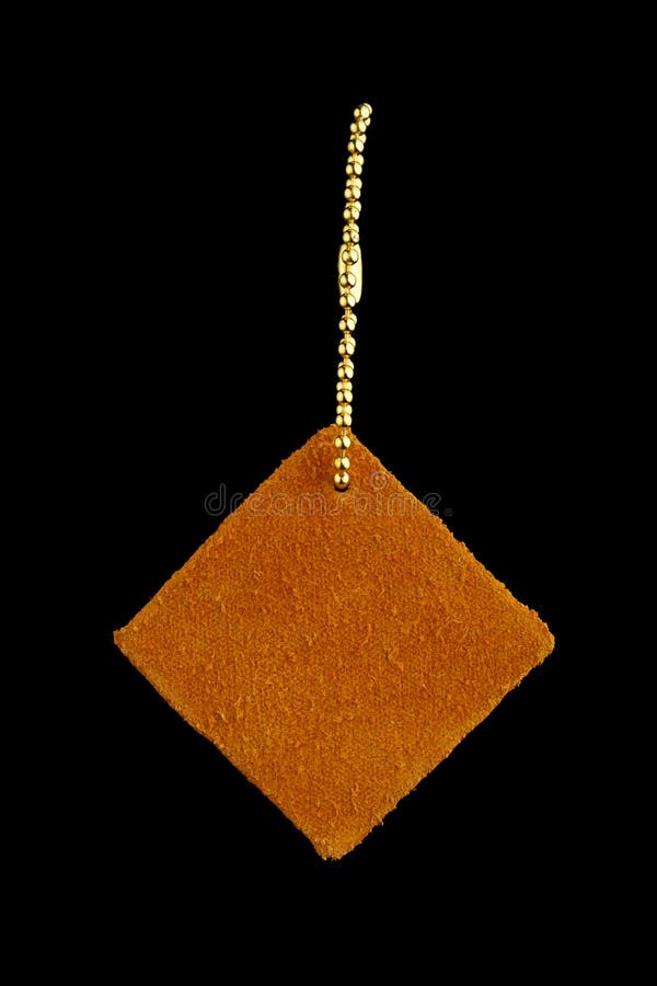 Leather Shape Sample Tag on Small Chain, Isolated on Black Stock Image ...