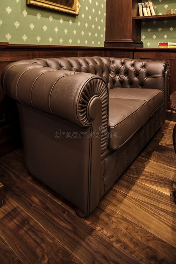 Leather Sofa in Home Interior Stock Image - Image of close, armchair ...