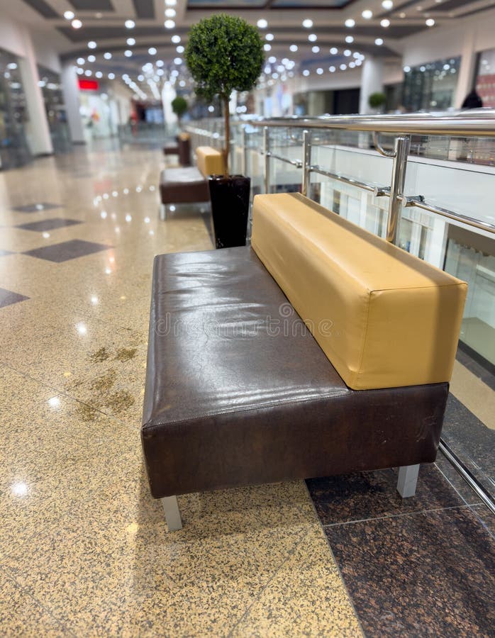 Leather Sofa in a Shopping Center Stock Image - Image of comfortable ...