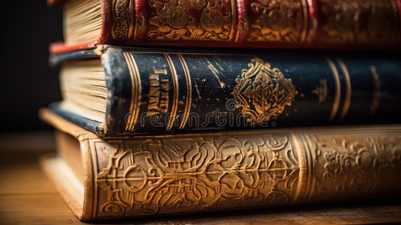 Leather stack of old books stock illustration. Illustration of ...