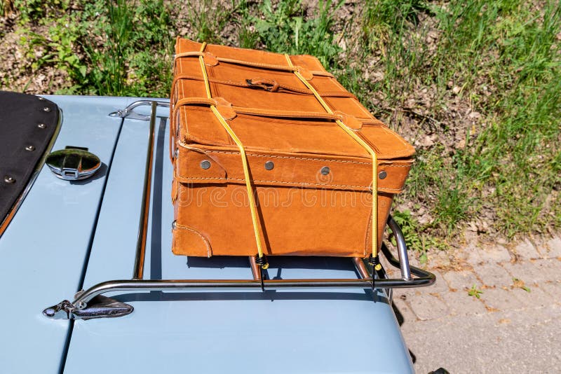 Leather Suitcase on the Trunk of an Vintage Car Stock Image - Image of ...