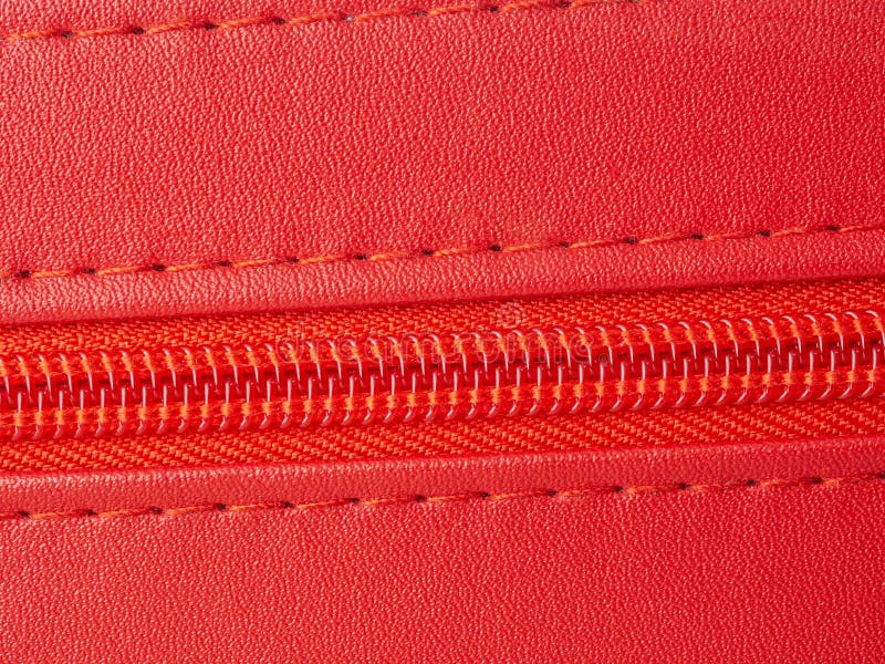 Leather Surface of the Material with a Red Seam and a Zipper on Bags ...
