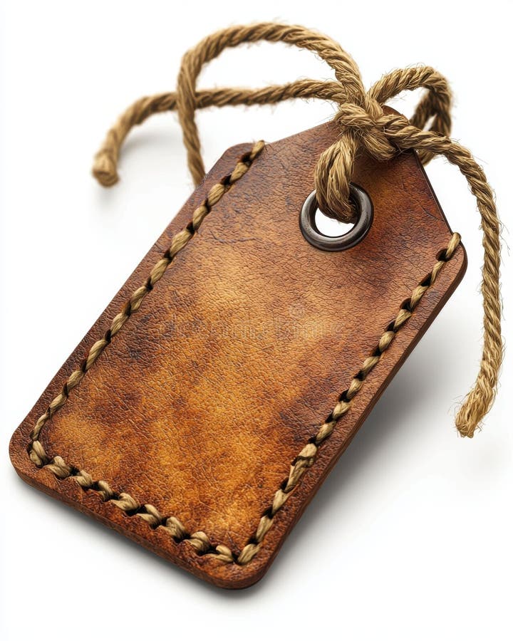 Leather Tag with String, Blank Design for Branding or Pricing Stock ...