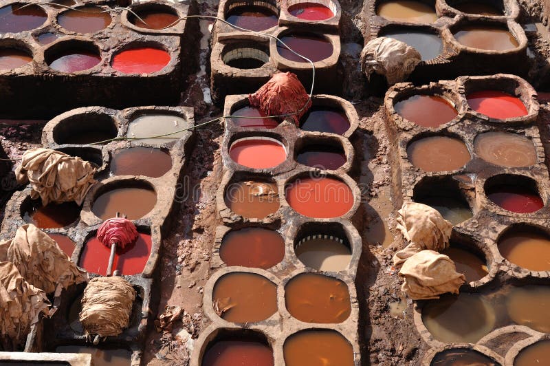 Leather tanning in Fes stock image. Image of tanning, medieval - 7653501